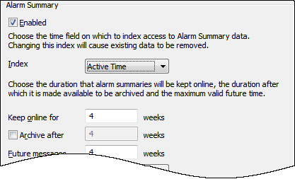 Server Administration Guide - Enable or Disable Alarm Summary Data (Alarm Summary Storage Settings)